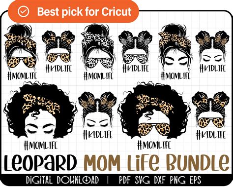 Leopard Messy Bun Svg Messy Bun With Glasses Cheetah Svg Mom Life