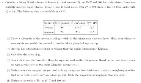 solved 4 consider a binary liquid mixture of hexane 1 and