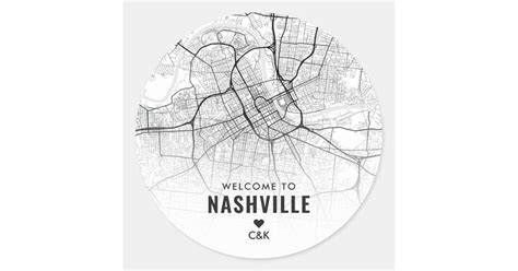 Pegatina Redonda Mapa De Nashville Tennessee Bienvenida Boda Zazzlees