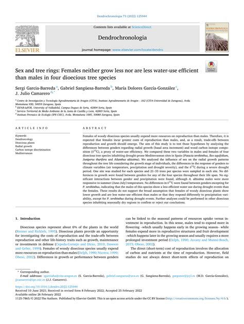 Pdf Sex And Tree Rings Females Neither Grow Less Nor Are Less Water