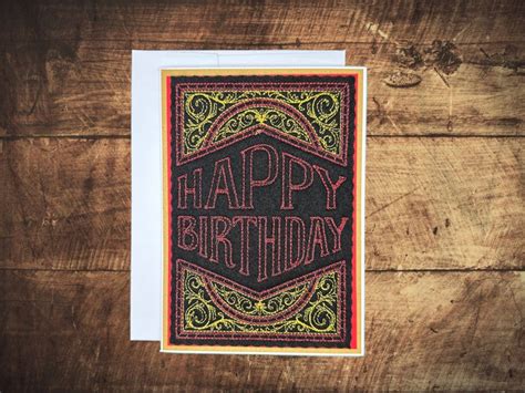Happy Birthday Embroidered 5x7 Greeting Card Delicate Deco Art