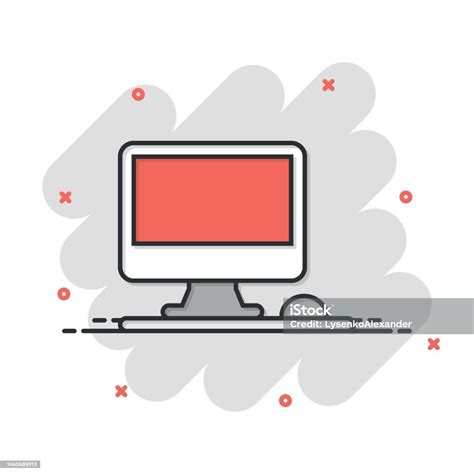 만화 스타일의 개인 용 컴퓨터 격리 된 배경에 데스크톱 Pc 만화 벡터 일러스트레이션 모니터 디스플레이 스플래시 효과 기호 비즈니스 개념 개성 개념에 대한 스톡 벡터 아트