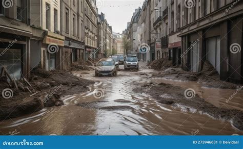 Devastating Flood Waters Carry Mud And Debris Through City Streets