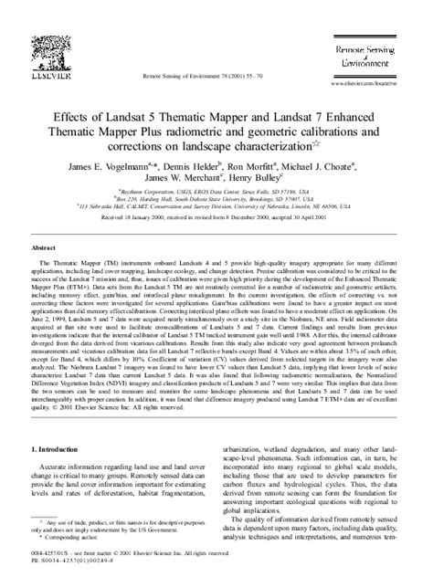Pdf Effects Of Landsat 5 Thematic Mapper And Landsat 7 Enhanced