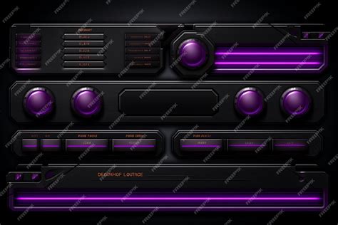 dark neumorphic user interface elements with neon buttons and bars