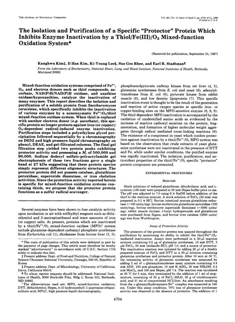 Pdf The Isolation And Purification Of A Specific Protector Protein