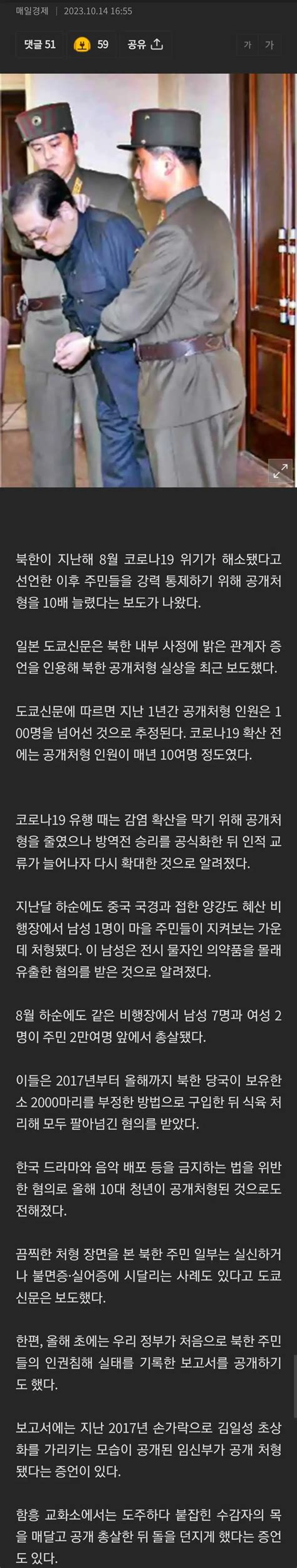 끔찍해서 실신까지임산부·10대도 예외없다 북한 공개처형 10배↑