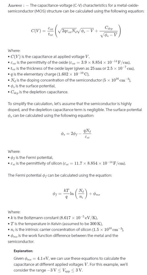 [solved] calculate and plot hf c v for a mos structure with an n type
