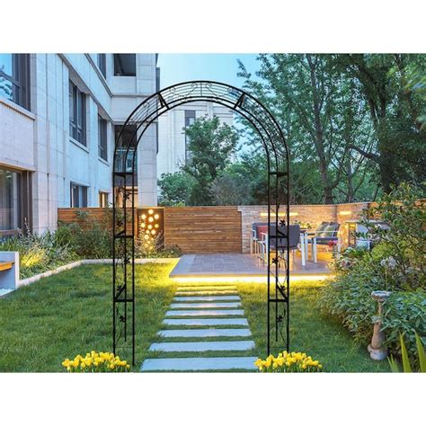 Costway 905 In X 435 In Metal Garden Arch Arbor Trellis With Gate