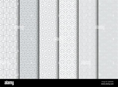 Geometric Seamless Patterns Set Vector Illustration Of Abstract Hexagonal Shape Seamless Line
