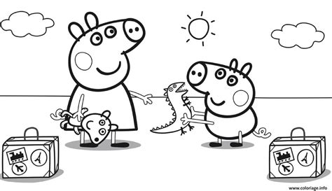 Coloriage Peppa Pig En Vacance Avec Valises JeColorie