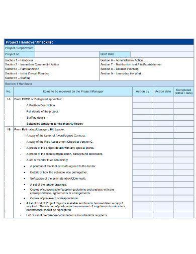 FREE 3 Project Handover Checklist Samples Construction Manager Software