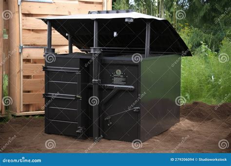 Composting Bin With Aeration System And Automatic Turner For Superior Compost Stock Illustration
