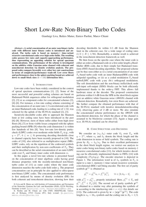 Pdf Short Low Rate Non Binary Turbo Codes
