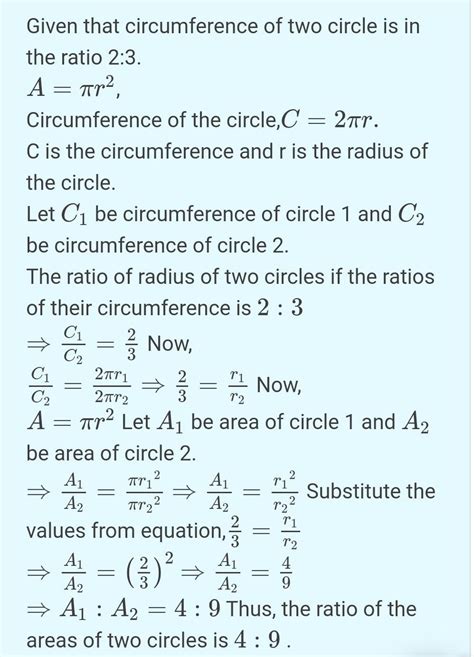The Circumference Of Two Circles Are In The Ratio 2 3 The Ratio Of