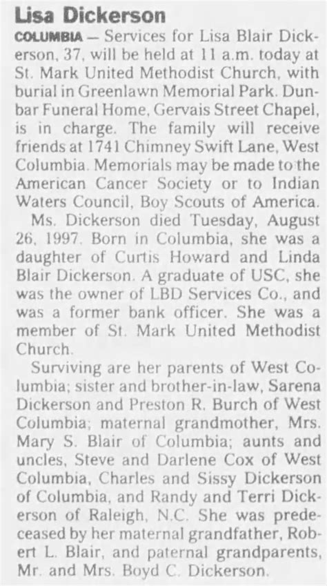 Obituary For Lisa Dickerson Aged 37 ™