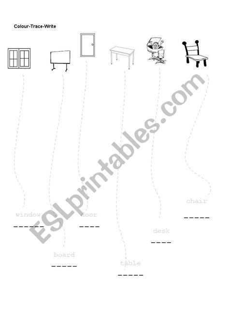 Classroom Objects Tracing Ws Esl Worksheet By Nina Pi