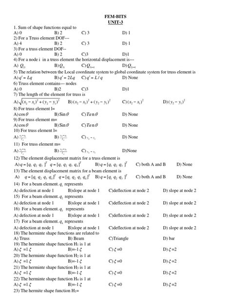 Fem Mid Ii Bits Pdf Truss Applied And Interdisciplinary Physics
