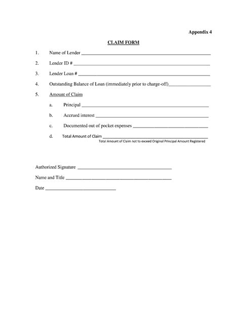 Fillable Online Appendix 4 Claim Form 1 Name Of Lender 2 Lender Id Fax Email Print Pdffiller