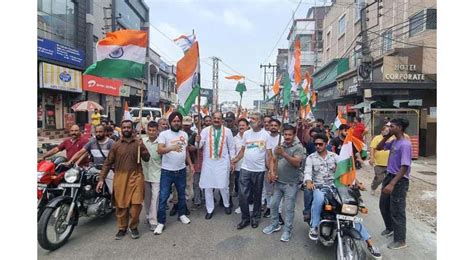 Surjit Singh Slathia Leading The Bjps Tiranga Yatra From Bari Brahmana On Saturday Daily