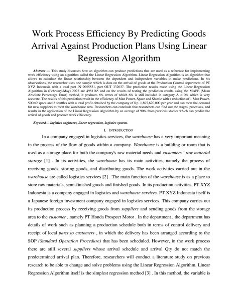 Solution Work Process Efficiency By Predicting Goods Arrival Against