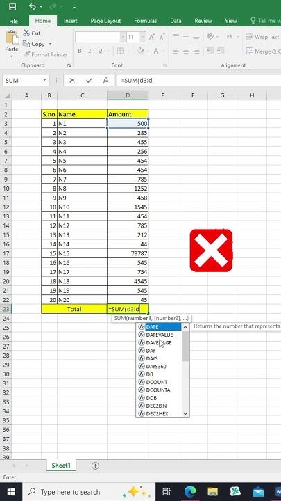 Excel Basic Formulas And Functions Shorts Youtube