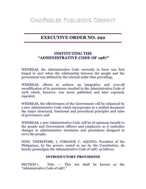 Executive Order No 292 Chan Robles And Associates Law Firm