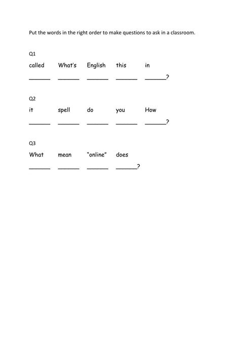 Classroom Questions Worksheet Live Worksheets