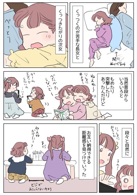 「日常🌼 くっつくのが苦手な長女🐱とくっつきたがりの次女🐶」さざなみ🌟の漫画