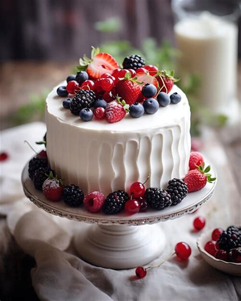 Premium Photo White Cake With Berries And Decor