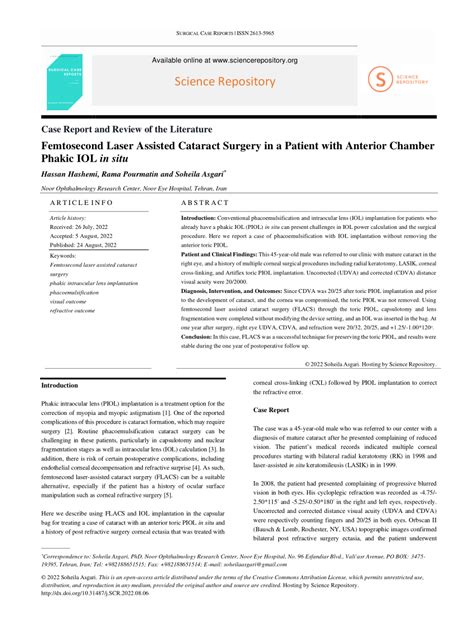 Pdf Femtosecond Laser Assisted Cataract Surgery In A Patient With