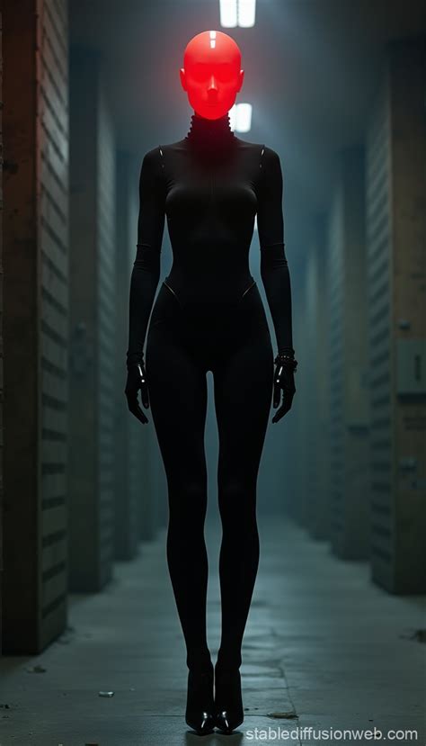 Faceless Female Security Robot In Underground Prison Stable Diffusion