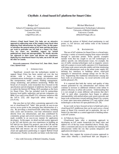 Pdf City Hub A Cloud Based Iot Platform For Smart Cities