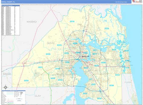Duval County Fl Zip Code Wall Map Basic Style By Marketmaps