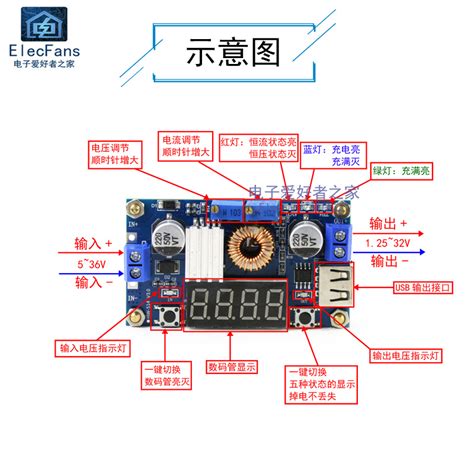 Xl4015 5a数显可调恒压恒流降压模块带usb口 Led驱动锂电池充电虎窝淘