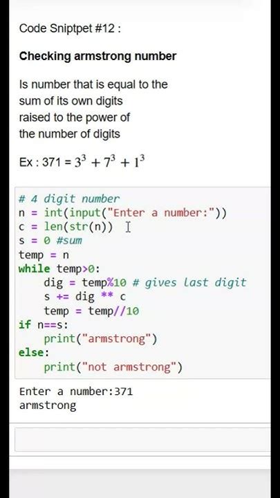 How To Check An Armstrong Number Shorts Pythonexercises Interview
