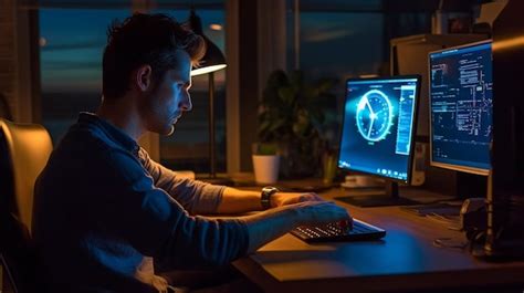 Premium AI Image Programmer Works Remotely Late At Night GENERATE AI