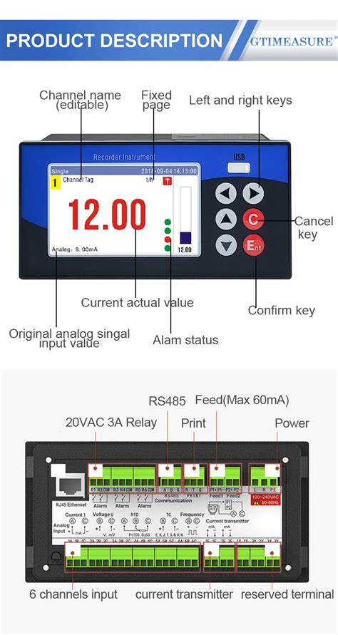 6 Channel Smart Data Logger RS485 Recorder For Pressure Temperature