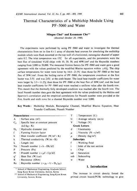 Pdf Thermal Characteristics Of A Multichip Module Using Pf5060 And Water