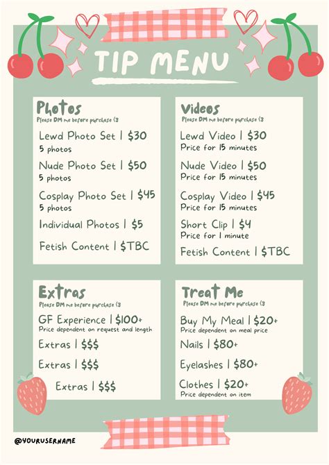 Tip Menu For Onlyfans Fansly Patreon Snapchat Fully Editable Canva