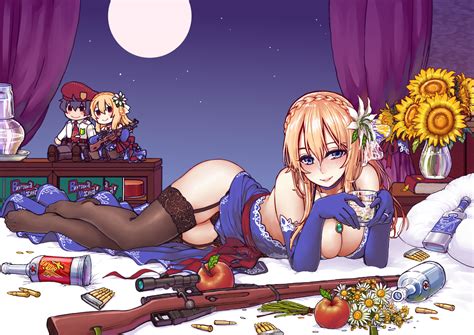 Rule 34 762x54mmr Blonde Hair Blue Eyes Blush Breasts Bullet Bullets Crown Braid Dress Drunk