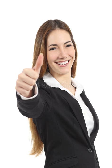 Красивая счастливая бизнес леди показывать большой палец руки вверх Стоковое Фото изображение