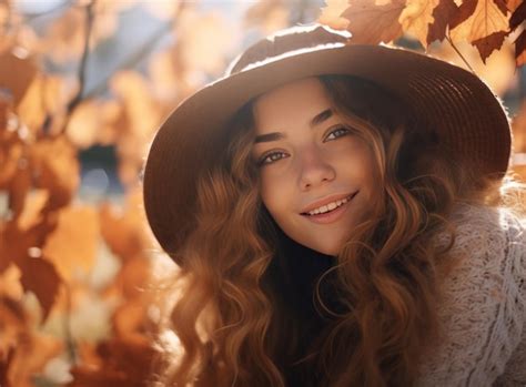 Premium Ai Image Beautiful Girl With Autumn Leaves