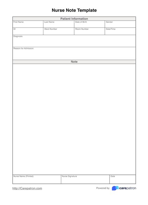 Printable Nurses Notes Template Printable Templates