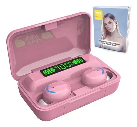 Fone De Ouvido In Ear Sem Fio Vohz Tws F9 5 Pink Rosa Com Luz Verde Led