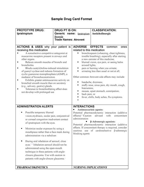 Atrovent Drug Card Sample Drug Card Format Prototype Drug