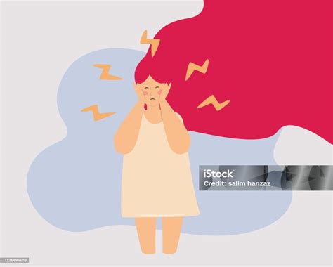 우울증으로 인해 두통 기억 상실로 고통받는 젊은 여성 개념에 대한 스톡 벡터 아트 및 기타 이미지 개념 귀여운 기억 상실
