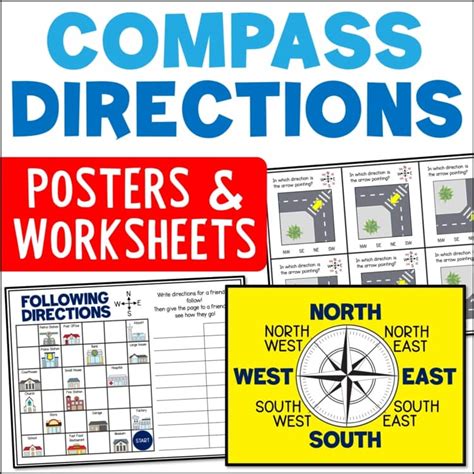Compass Rose Worksheet And Posters Following Ordinal Cardinal Directions