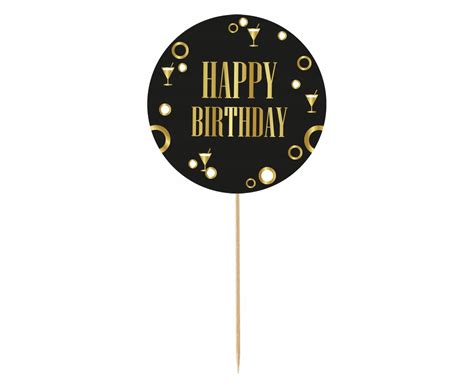 Topper Na Tort Happy Birthday Czarny Urodziny 13273123242 Allegro Pl