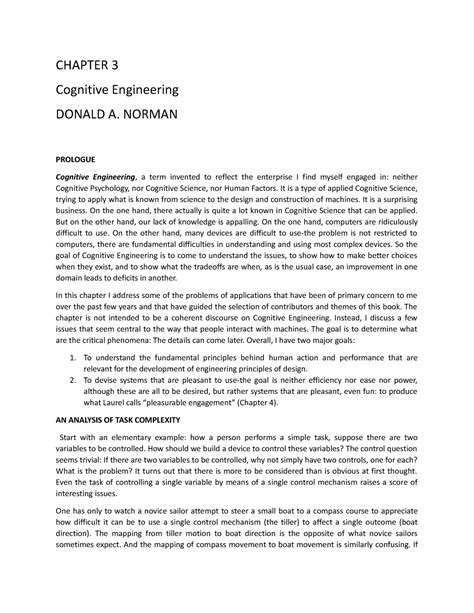 Norman Cognitive Engineering Transcribe Chapter 3 Cognitive